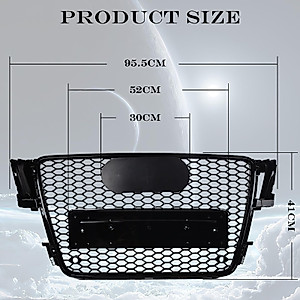 TOPAZ Front Mesh RS5 Style Bumper Hood Hex Grille Black Compatible with 2008-2012 Audi A5/S5 B8 8T