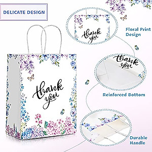 Thinkday 30 Pieces Thank You Paper Bags With Handles Floral Shopping Bags Party Favor Bags for Business Boutique Wedding Birthday Baby Shower Party Favors, 10 x 8 x 4 Inch