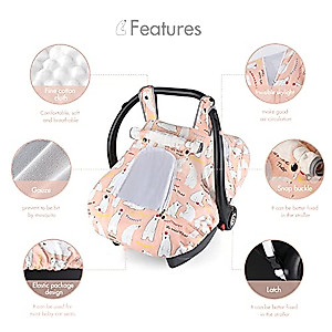 Car Seat Cover for Babies Boy&Girl, CCATTO Infant Carseat Canopy, Skylight Ventilation Design, 2 Layers Windows, Breathable Adjustable Universal Fit Baby Carrier Cover for Spring Autumn Winter