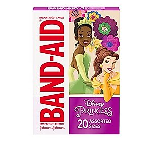 Band-Aid Brand Adhesive Bandages for Minor Cuts & Scrapes, Wound Care Featuring Disney Princess Characters, Fun Bandages for Kids and Toddlers, Assorted Sizes, 20 Count