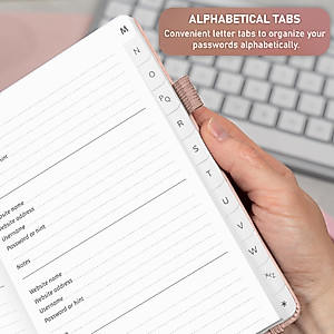 GoGirl Password Book with Alphabetical tabs – Internet Address & Password Keeper Logbook for Password Organization, Journal Notebook for Saving Website Logins. Medium Size 5.3″ x 7.7″, Rose Gold