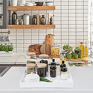 MIKINEE 20×20 Inches Glossy White Acrylic Sturdy Serving Tray Decorative Ottoman Coffee Table Trays Water Proof Bed Tray Counter Top Organizer