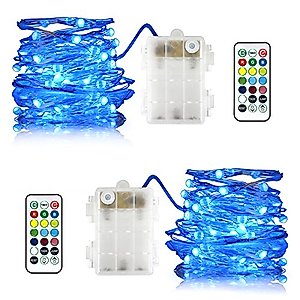 String Lights Battery Powered RGB Lights Waterproof 50 LED Fairy Lights 16.4FT Color Changing Firefly Lights with Remote Control for Bedroom Curtain Garden Wedding Halloween New Year Decor