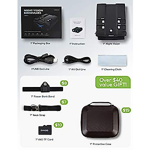 VABSCE Digital Night Vision Binoculars, 1080p FHD, 1640ft Viewing Range, Superior 5W Infrared, High Sensitivity COMS Sensor Night Goggles for Hunting, Camping and Surveillance with 64GB Micro SD Card
