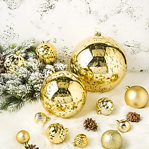Sunshine 2 Pcs 6” Large Shiny Christmas Ball Ornaments,Giant Hanging Christmas Tree Ornament Decorations for Holiday, Extra Large Shatterproof Retro Mercury Balls Set(6inch, Gold)