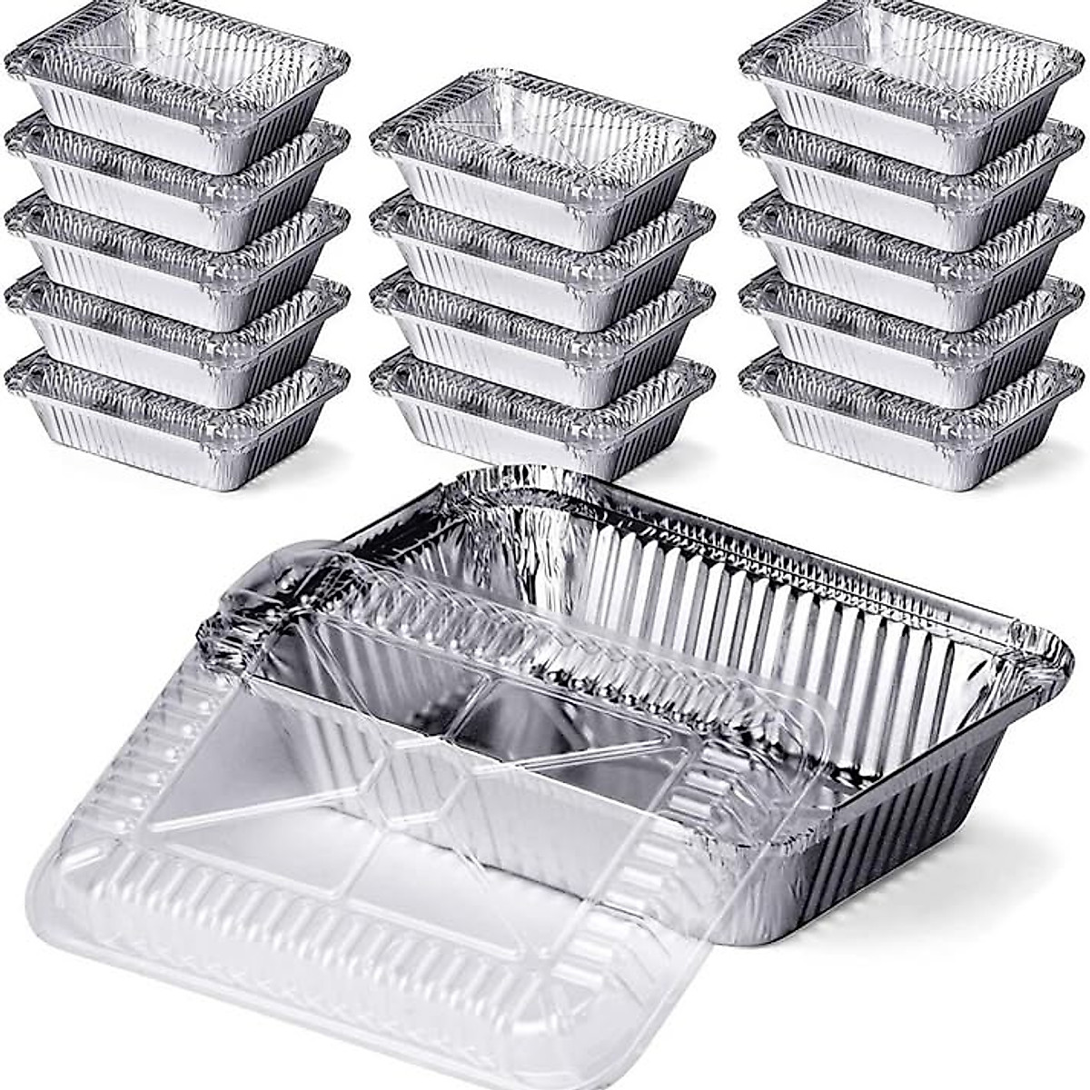 Nicole Fantini 8.75" L x 6.12" W Disposable Oblong Pan with Dome Lids - 2.25 Lb Aluminum Foil Oblong Pans: 100% Recyclable : Perfect for Baking and Roasting : Set of 100