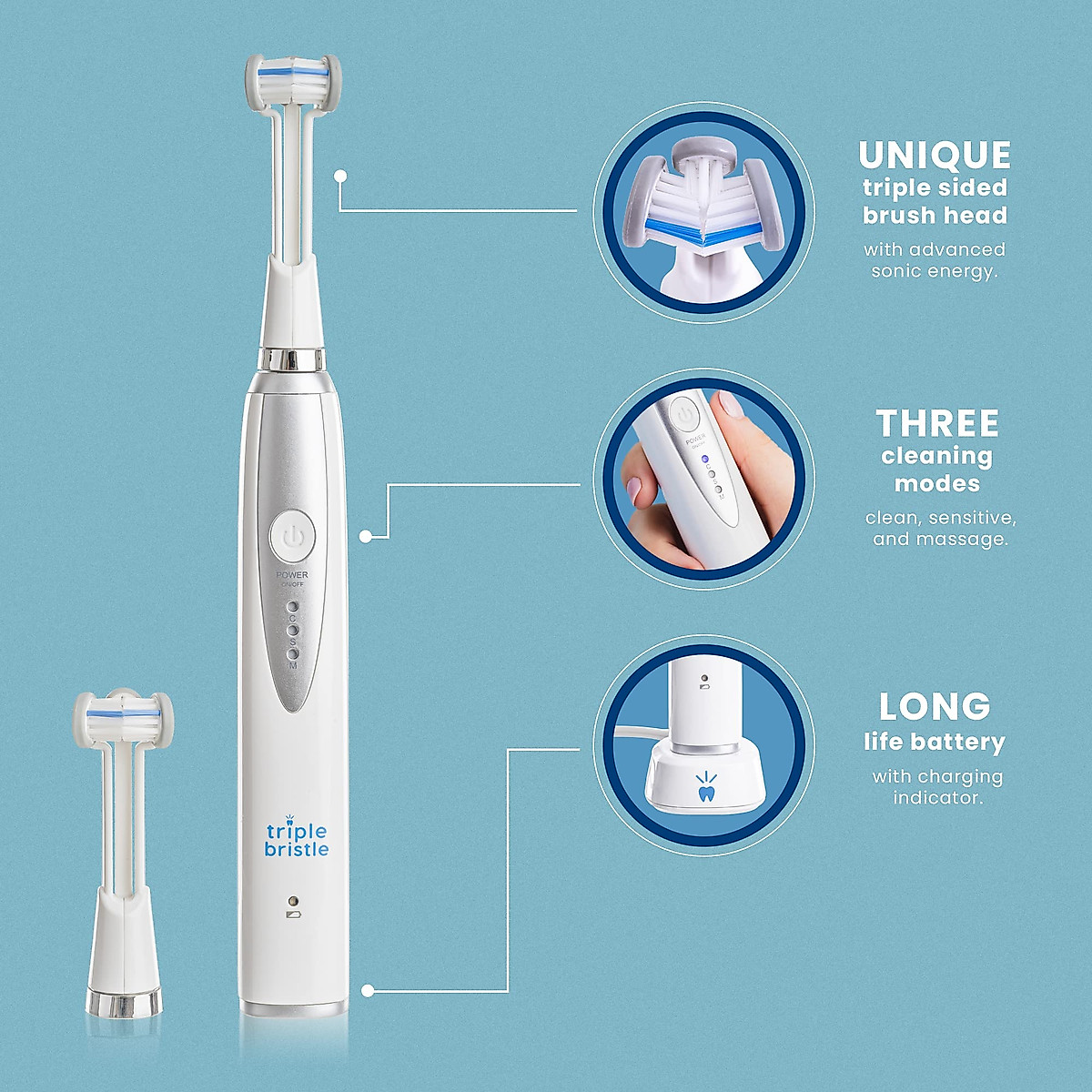 Triple Bristle TB Kids Toothbrush + Replacement Head 2pk