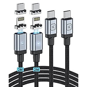 Kuulaa USB C to USB C Cable,USB C to Lightning Cable,2 Pack 65w Fast Charge Magnetic Charging Cable,Data Transfer Cable Compatible for iPhone/Samsung/Pixel/MacBook/Ipad Air/Pro(6ft/6ft)
