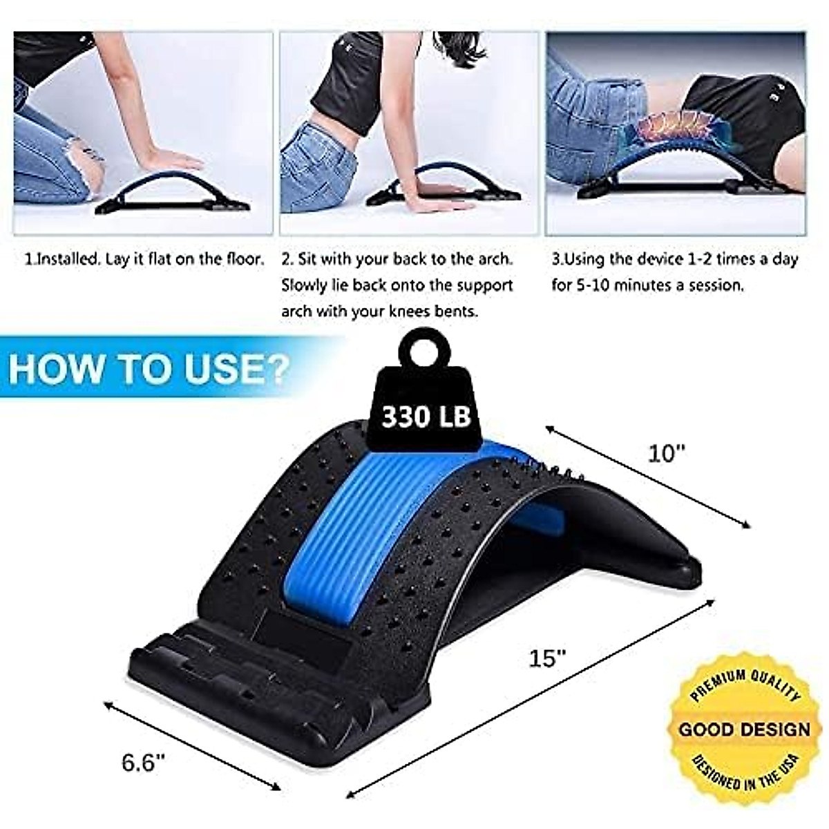 Back Stretcher / Cracker, Spine Board, Multi-Level Back Massager Lumbar, Pain Relief Device for Herniated Disc, Sciatica, Scoliosis, Lower and Upper Back Stretcher Support