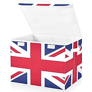 ALAZA British Flag Patriotic Storage Baskets Collapsible Storage Bins with Lids,Foldable Storage Boxes Clothes Baskets for Organizing Bedroom,Toys,16.5x12.6x11.8 Inch