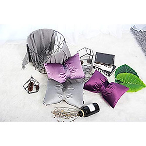Luxurious Velvet Bow Neck Pillow Headrest Cushion Decorative Lumbar Support Pillow for Home, Living Room, Office (Purple, Large)