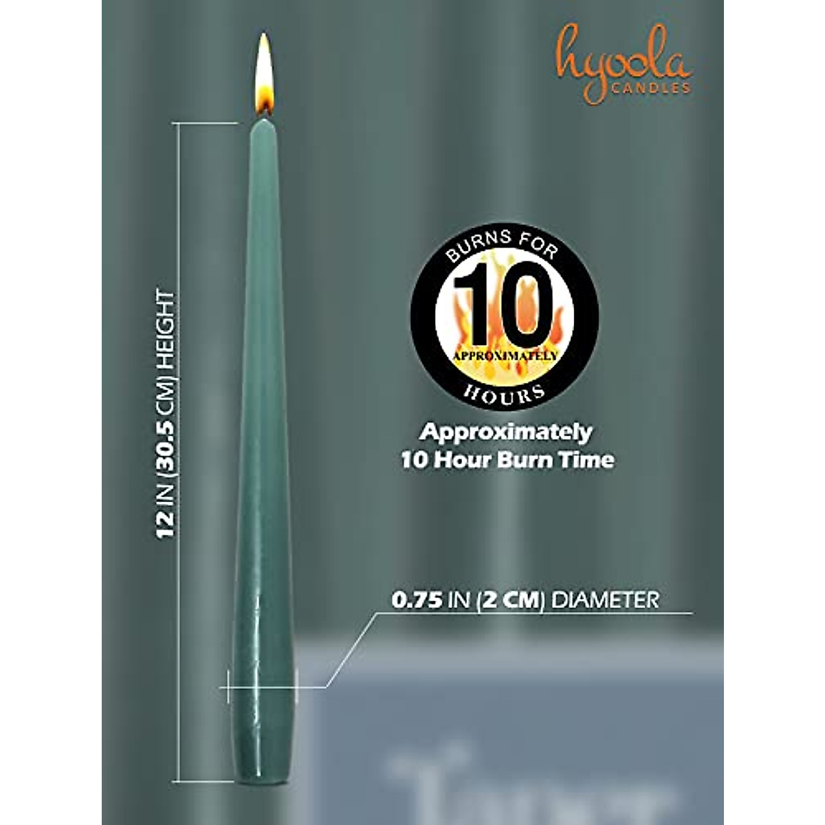 Hyoola Tall Taper Candles - 12 Inch Sage Green Unscented Dripless Taper Candles - 10 Hour Burn Time - 12 Pack