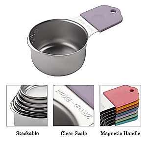 Magnetic Measuring Cups Set of 7 Stainless Steel Heavy Duty Measuring Cups for Dry & Liquid Ingredients (color)