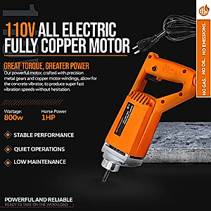 SuperHandy Concrete Vibrating Power Tool, 13k VPM, 4.9 Ft Flex Hose Immersion Shaft, Cement Vibrarator, Electric Corded Handheld, 110VAC 1HP Motor - Remove Air Bubble, Level & Mix Concrete