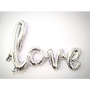 Glanzzeit 33 x 24 Inch Handwriting Love Balloon Banner Romantic Letters Script Love for Marriage Proposal Engagement Bridal Shower Wedding Anniversary Party Decor (Silver)