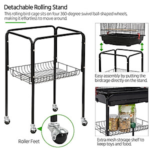Yaheetech 64-inch Play Open Top Medium Small Bird Cage with Detachable Rolling Stand for Parrot Lovebirds Finches Canaries Parakeets Cockatiels Budgie Parrotlet Conures