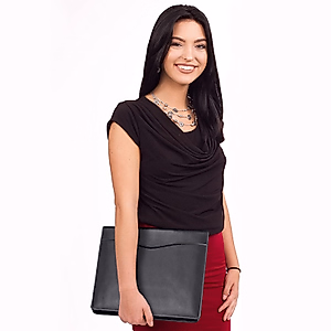 Leather Portfolio Folder Padfolio, Business Padfolio Organizer Document Planner Portfolio Binder Storage Pocket for Legal Pad Holder Paperwork Phone Men Women (Black)