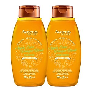 Aveeno Apple Cider Vinegar Shampoo + Conditioner for Balance & High Shine, Daily Clarifying & Soothing Scalp Shampoo for Oily or Dull Hair, Paraben & Dye-Free, 12 Fl Oz