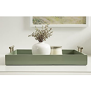 Kate and Laurel Lipton Decorative Modern Rectangular Tray, 16.5 x 12.25, Sage Green with Gold Handles, Chic Serving Tray for Storage, Organization, and Display