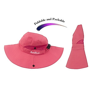 HGGE Women Ponytail Summer Sun Hat Wide Brim UV Hats Floppy Bucket Cap for Safari Beach Fishing Gardening Pure Watermelon Red