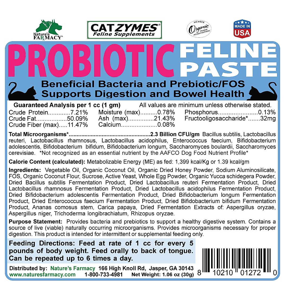 Catzymes Feline Probiotic Paste Oral Palatable Live Microorganisms 2 Billion CFU/gm (30 Gram)