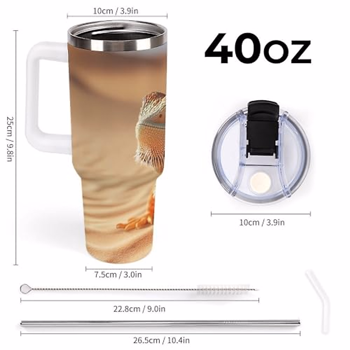 Bearded Dragon in Desert Insulated Tumblers with Handle Stainless Steel Coffee Mug Funny Travel Cup with Lid Straw 40oz