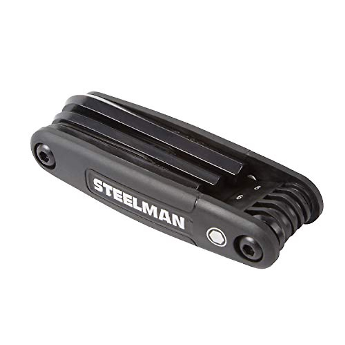 Steelman Portable Folding Hex Key Wrench Metric Multi-Tool, Set Includes 1.5, 2, 2.5, 3, 4, 5, 6, and 8mm Sizes, Chamfered Ends, Steel, Corrosion-Resistant Black Oxide Coating