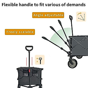 Folding Wagon Cart Heavy Duty Foldable,Large Collapsible Camping Wagon with 2 Drink Holders, Garden Cart Utility Wagon for Camping Fishing Sports Shopping (Cement Grey)