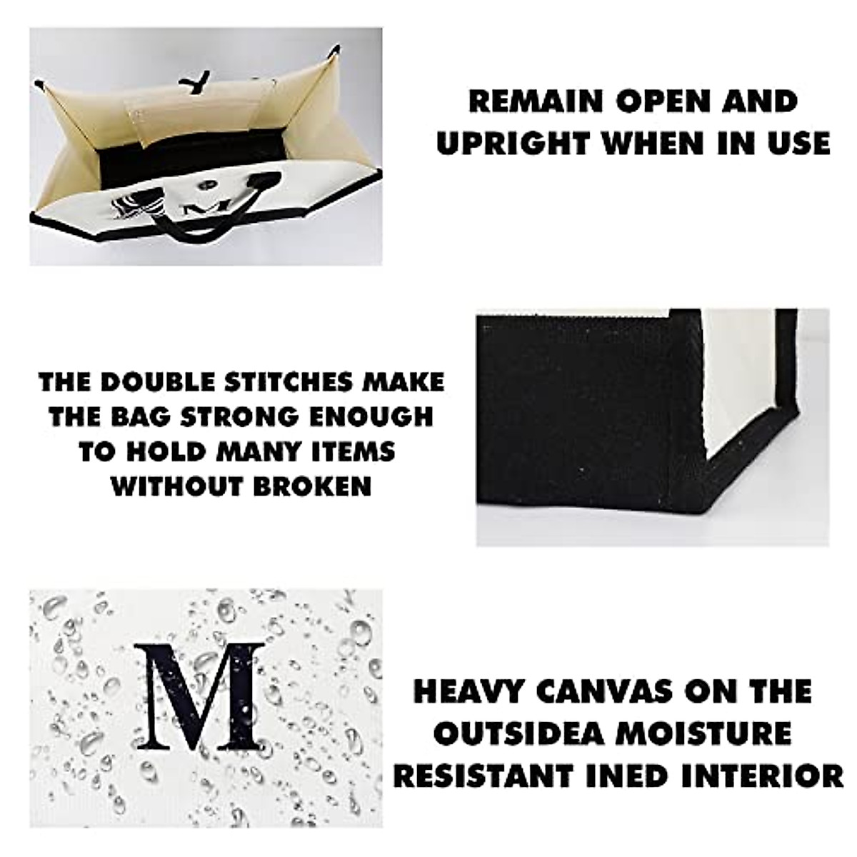 Tinabless Tote Bag for Women, Personalized Canvas Bag, Suitable for Wedding, Birthday, Beach, Holiday, A Great Gift for Women, Mom, Teachers, Friends, Bridesmaids, Mothers Day Gifts(Letter M)