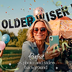 Pre-Strung Older Wiser Hotter Birthday Decorations - Creative Shining Black Happy Birthday Banner - No DIY Party Decorations For Men And Women - Funny Happy Birthday Sign - Thick Cardstock - 9.8 Ft