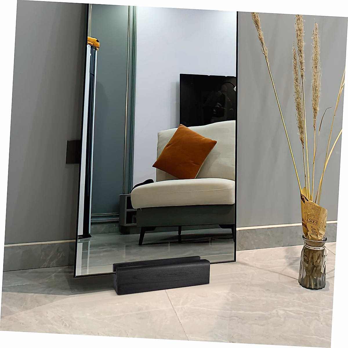 IMIKEYA Full Length Mirror Stand, Wooden Floor Mirror Base Dressing Mirror Holder Support Picture Frame Rack Wood Artwork Display Bracket for Bedroom Living Room Black