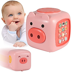 YOOYID Baby Toy Musical Activity Cube Piggy with Small Car Educational Number Learning Toys for Toddlers 9-18 Months