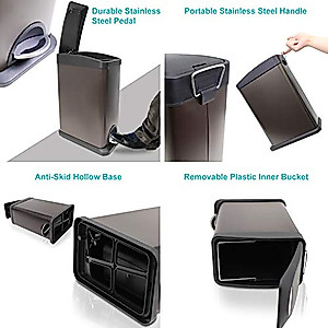 CTETC Slim Dark Bronze Stainless Steel Trash Can with Lid Soft Close and Removable Inner Wastebasket, Rectangular Small Garbage Can for Bathroom Bedroom Office, Anti-Fingerprint Finish, 2.1Gal/8L