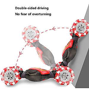 HDZXC All-Terrain Remote Control Car,RC Stunt Car,Deformable Off Road Truck,360 ° Flips Twisting Climbing Vehicle,Double Sided Rotating Race Car with Lights,for Kids