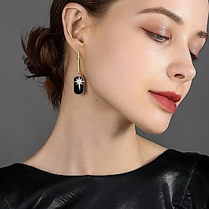 GLPAHA Star Black Dangle Earrings for women Sterling Silver Unique design Multiple wearing styles (black gold)