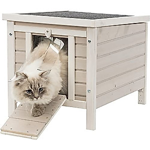 TRIXIE Small Pet House, Wooden Outdoor Shelter, Weatherproof Pet Home, Ideal for Cats, Rabbits, Bunnies, Guinea Pigs, Lt. Gray