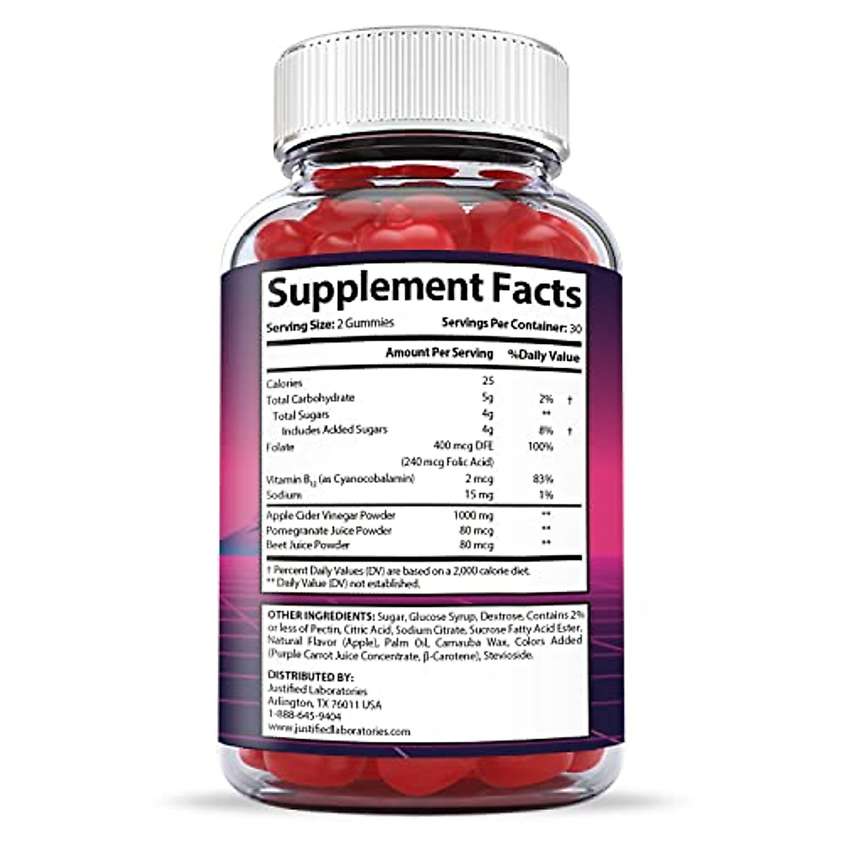 Justified Laboratories (3 Pack) Gemini Keto Gummies 1000MG ACV with Pomegranate Juice Beet Root B12 180 Gummys