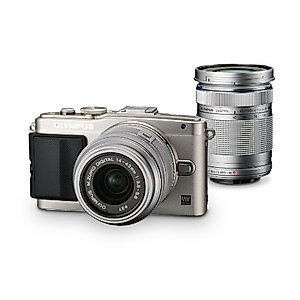 Olympus Mirrorless SLR E-PL6 with ED 14-42mm f/3.5-5.6 and ED 40-150mm f/4.0-5.6 Lens Kit (Silver) - International Version