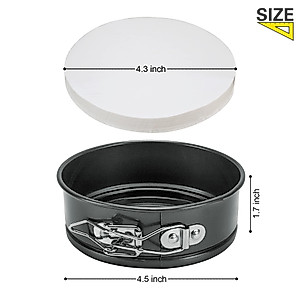 ZETEMC 4.5 Inch Mini Springform Pan, Set of 5 With 100pcs Wax Paper, Small Nonstick Cake Pan for Mini Cheesecakes, Pizzas and Quiches
