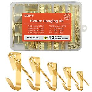 152Pcs Picture Hanging Kit, Picture Hangers 10lb, 20lb, 30lb, 50lb, 100lb Hooks with Nails, Heavy Duty Photo Frame for Pictures, Painting ,Mirror, Wall Art Mounting on Drywall, Wooden Wall