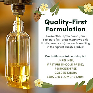 HobaCare Jojoba Oil - 100% Pure, Unrefined Jojoba Oil for Skin & Nails - Moisturizing Body Oil & Face Moisturizer for Dry Skin - Natural Jojoba Oil for Hair & Beard Care (32 fl oz)