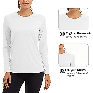 MAGCOMSEN Women's Long Sleeve Rash Guard Shirt - UV Protection, Hiking, Running, Fishing - White