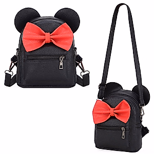 Sunwel Fashion Girls Women Cartoon Mouse Ear Polka-dot Sequin Bow Convertible Backpack Purse Crossbody Bag
