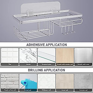 Softor 3 Pack Shower Caddy Shelf with Soap Holder and Hooks, Adhesive Shower Shelves with Waterproof Stainless Steel, No Drilling Bathroom Caddy Organizer Shower (Sliver), Silver