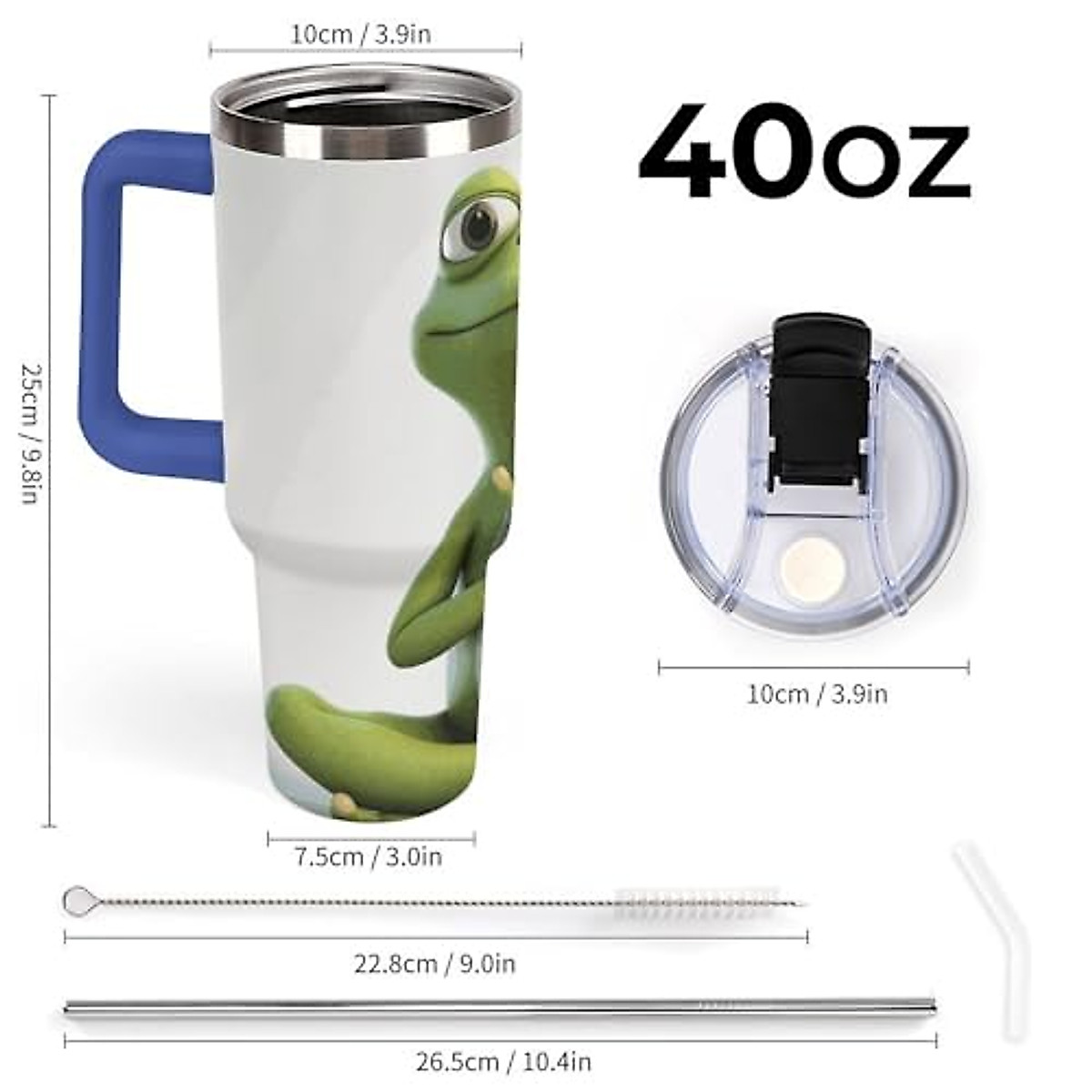 40 Oz Vacuum Tumbler with Deep Blue Handle Leakproof Insulated Tumbler The Funny Frog Doing Yoga Stainless Steel Travel Mug with Lid And Straw Coffee Cup Cute Water Bottles Cup Holder Friendly
