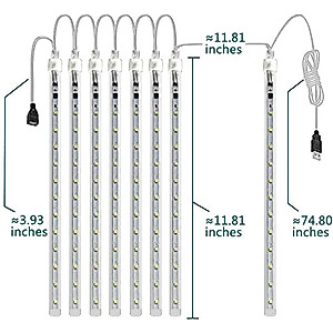 Keyouhe Meteor Shower Lights LED String Lights, 11.8 inch 8 Tubes Waterproof Double-Sided SMD Lamp Beads Curtain Lights Garden Square Hanging Decorative Lamps for Bar Halloween Christmas (White)