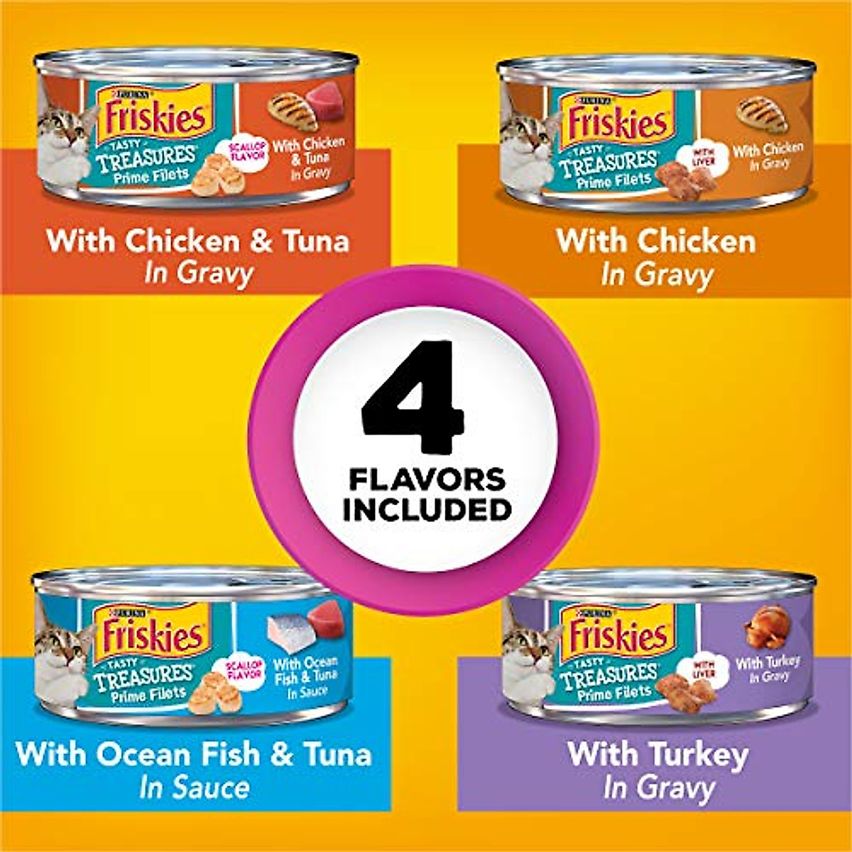 Purina Friskies Gravy Wet Cat Food Variety Pack, Tasty Treasures Prime Filets - (24) 5.5 oz. Cans