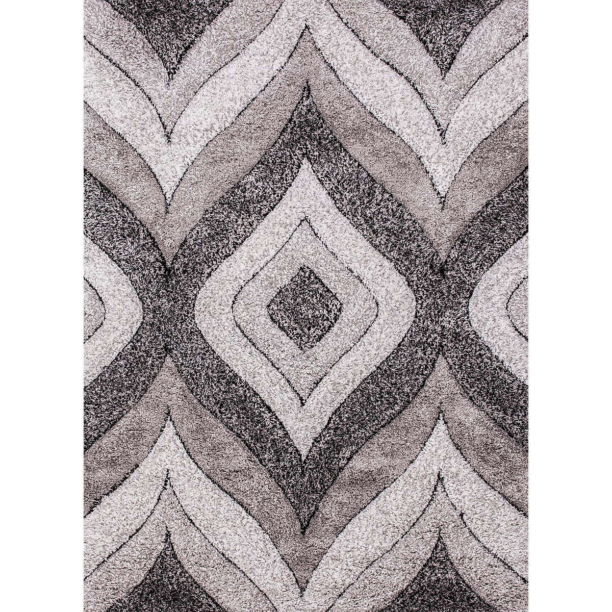 Makymo 7'6" x 10'3" ft Touch of Silver Shag Area Rug - Hand Carved Geometric Pattern Design - Soft, Plush Fluffy Carpet Great for Indoor Bedroom, Living Room