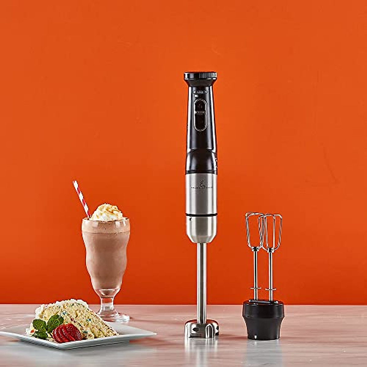 Emeril Everyday Blender & Beyond Immersion Hand Blender, Cordless with Charging Station, Whisk and Double Beater Included.
