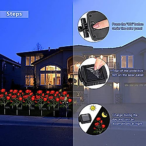 Solar Rose Flower Lights [Upgraded 6 Flowers], Outdoor Solar Powered Rose Lights, Garden Solar Decorative Lights, Rose Stake Lights, Solar Pathway Lights Patio Lawn Garden Yard